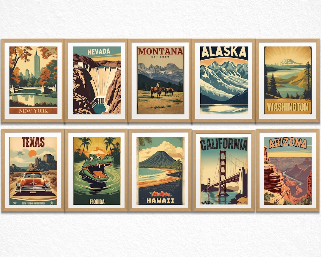 Retro Poster United States, Set of 10, Vintage, Digital Download, Wall ...