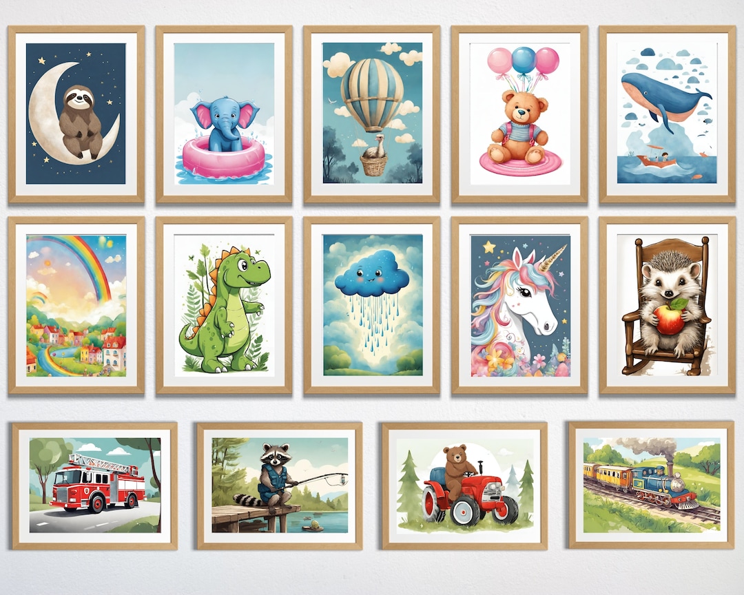 Kids Posters, Set of 14, Digital Download, Wall Art, Art Decor ...