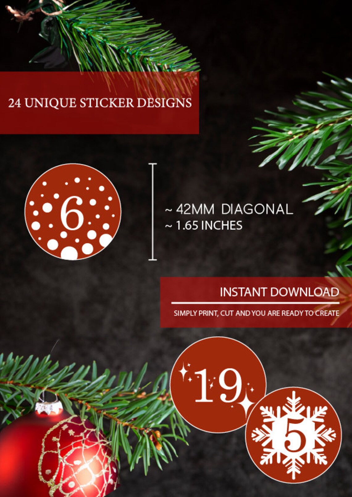 Advent Calendar Sticker / Label Set 24 Printable Labels Countdown to ...