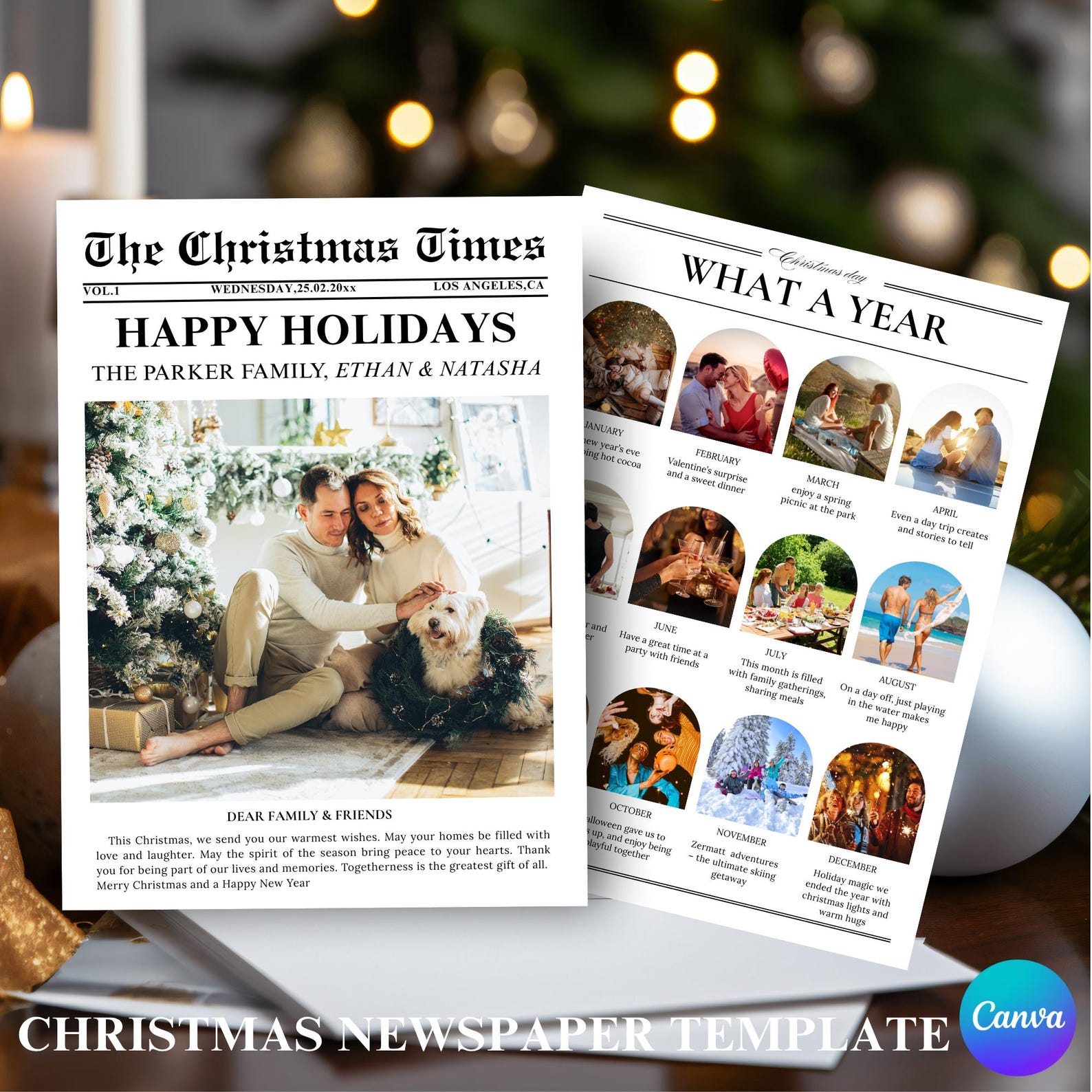 Newsletter Card Printable Newspaper Christmas Template,year in Review ...