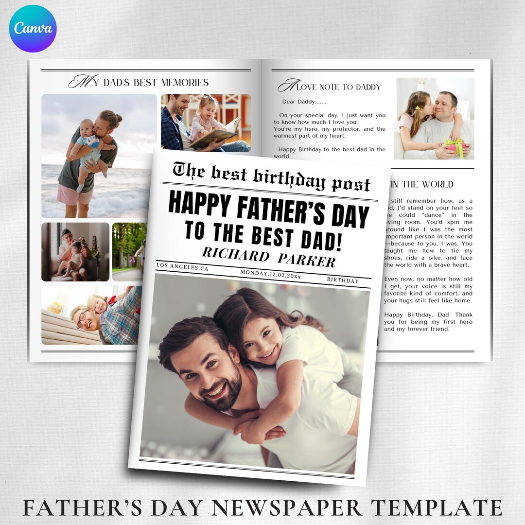 Father's Day Newspaper Template,greeting Card for Dad,first Father's ...