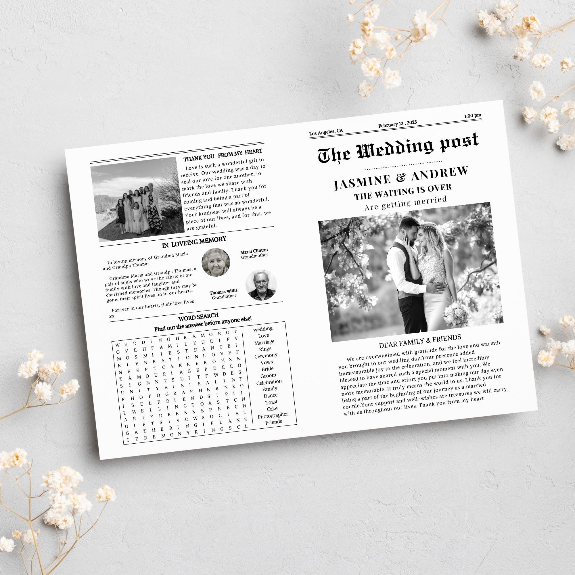 Newspaper Wedding Template,editable Wedding Program,canva Template ...