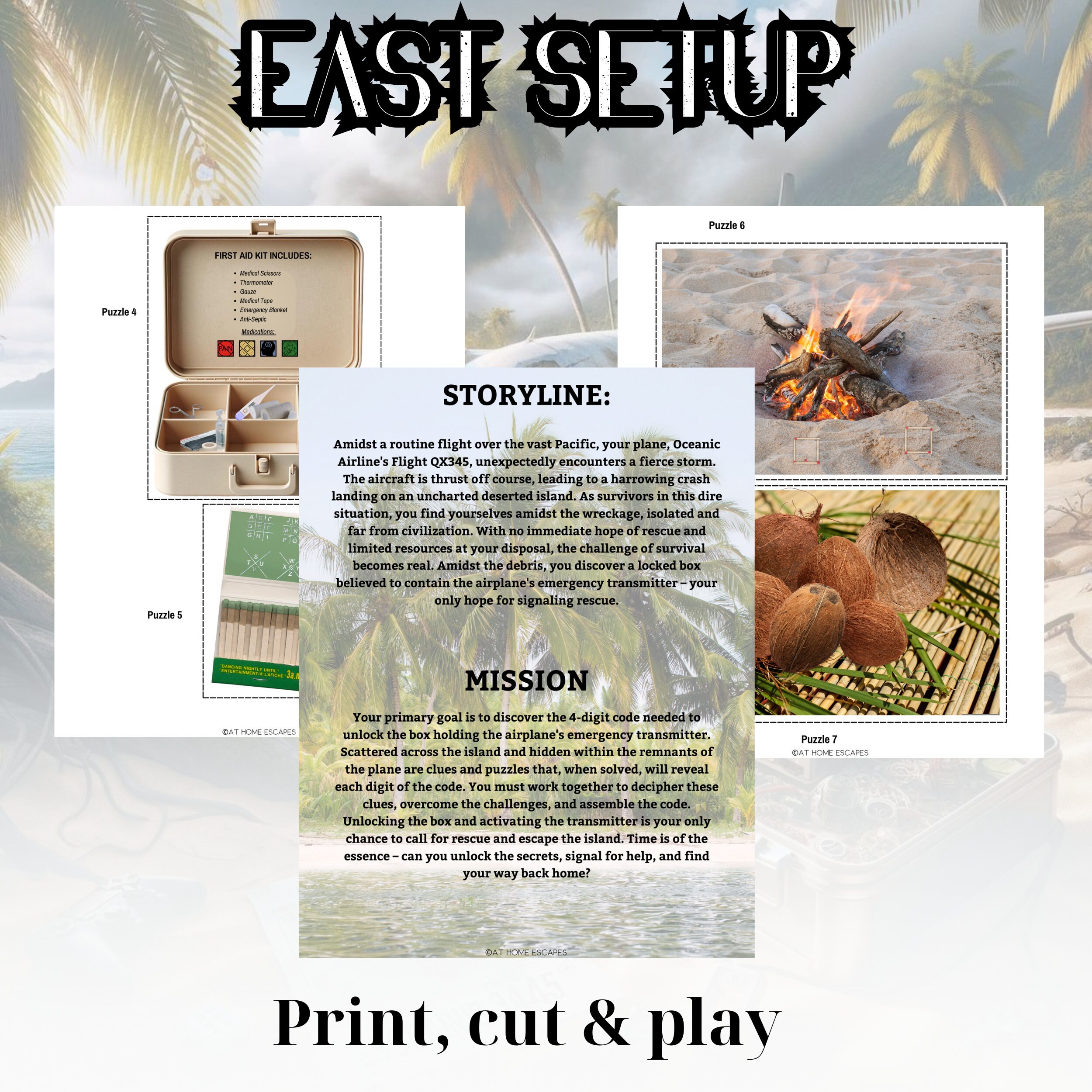 Flight 345: Island Escape Printable Escape Room Instant Download Family ...