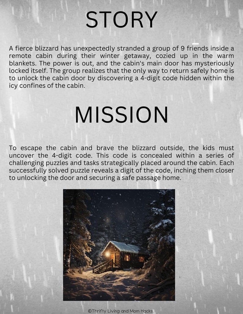 SNOWED IN Escape Room, Printable Escape Room, Instant Download, Escape ...