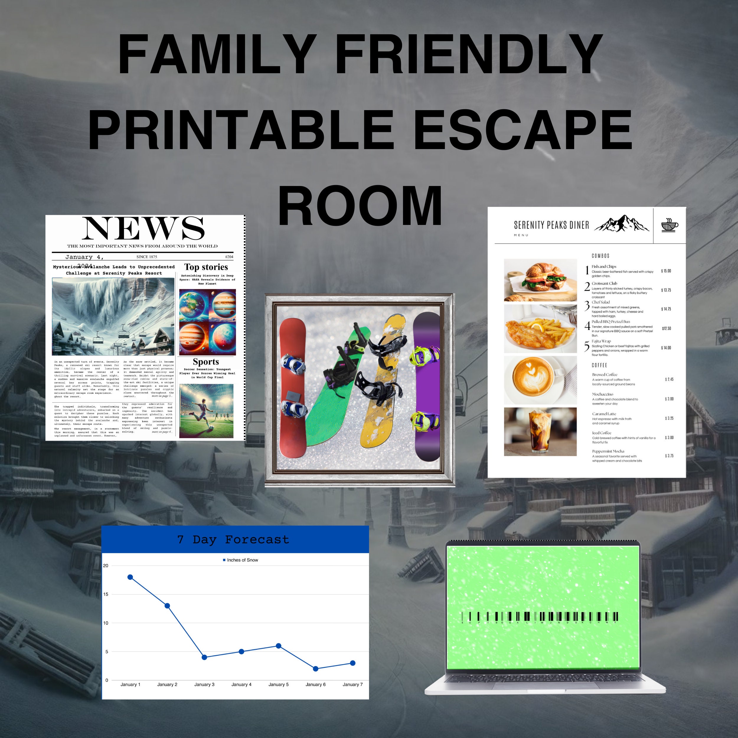 TRAPPED IN a Ski Resort Printable Escape Room Instant Download Escape ...