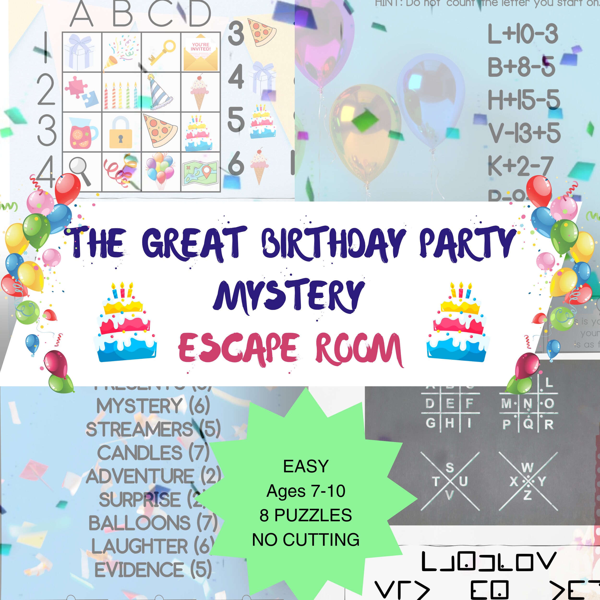 The Great Birthday Party Mystery: Printable Escape Room Game for Kids 7 ...