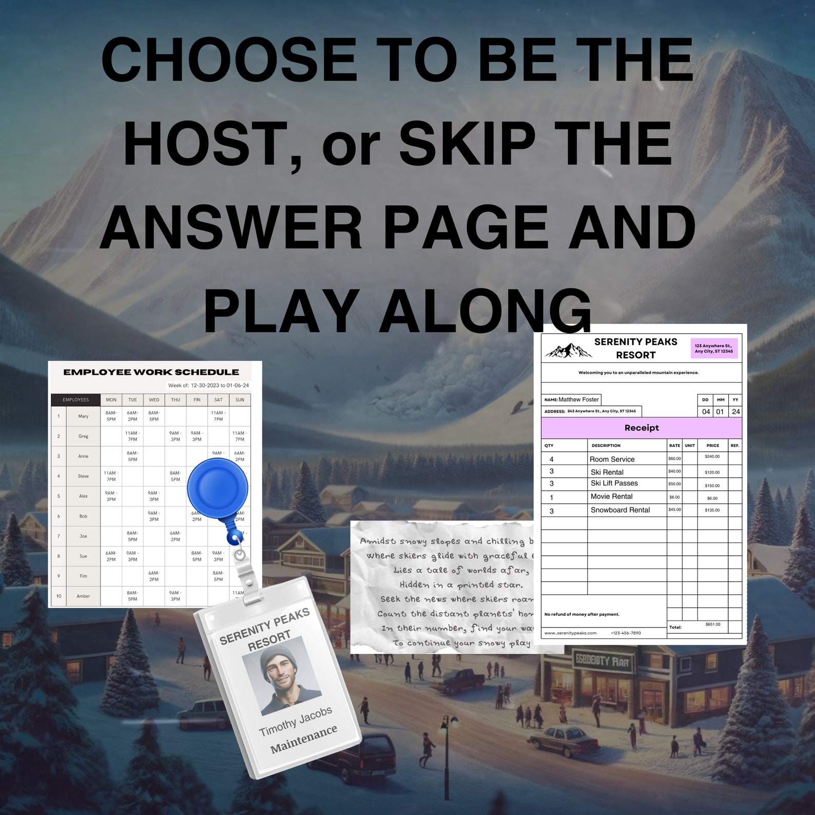 TRAPPED IN a Ski Resort Printable Escape Room Instant Download Escape ...