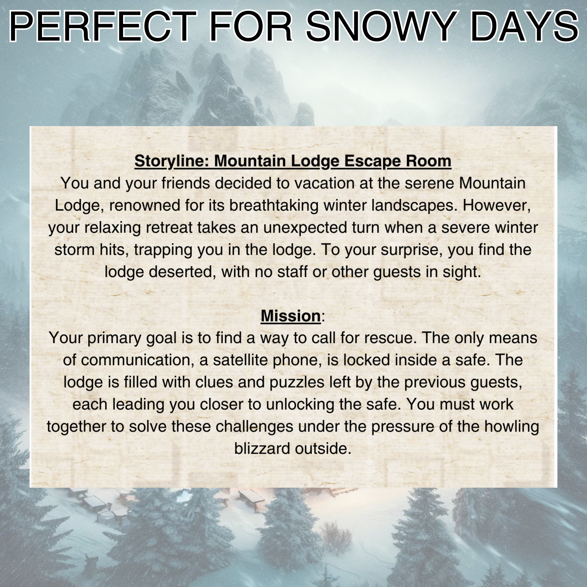 Mountain Lodge Escape Room Snowed in Escape Room Instant Download ...