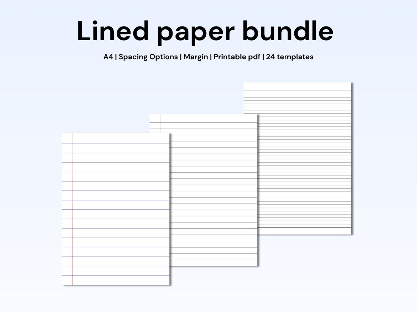 Lined Paper Bundle A4 Margin Notepad Printable Pdf Spacing Notebook ...