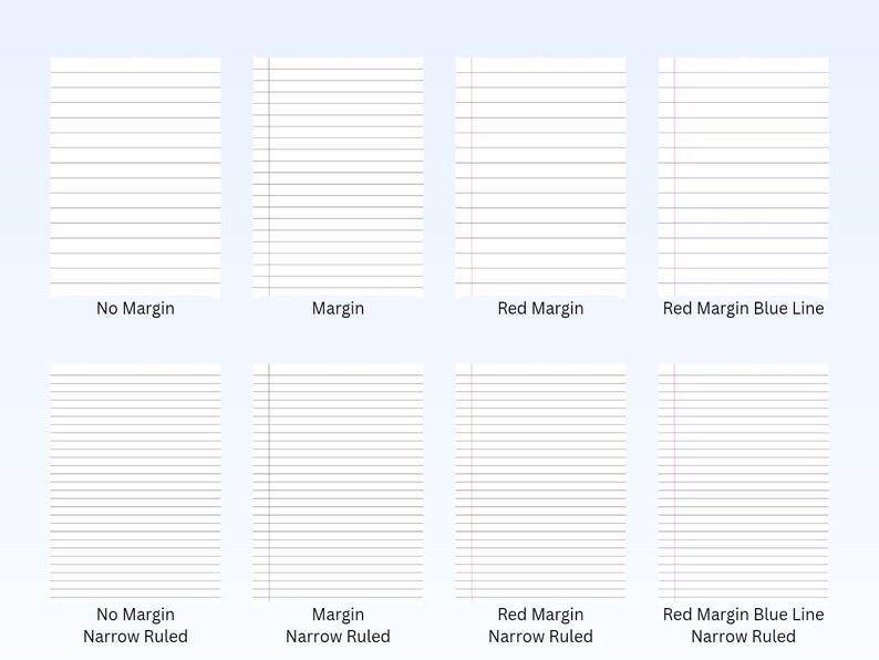 Lined Paper Bundle A4 Margin Notepad Printable Pdf Spacing Notebook ...