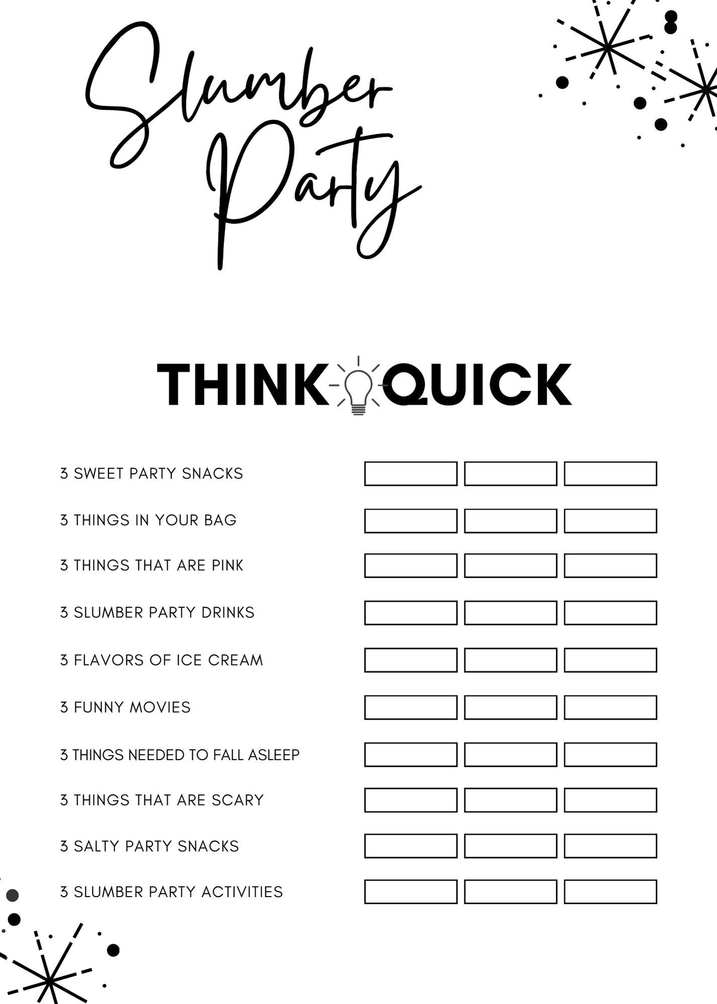 Slumber Party Games, Sleepover Games Bundle, Ready to Print, Kids Party ...