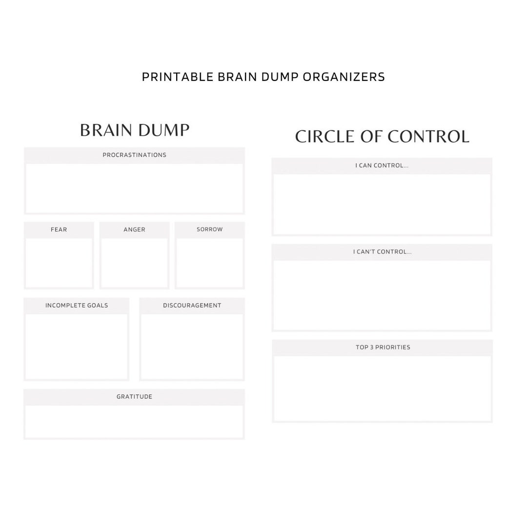 Printable Brain Dump Organizer, Anxiety Management, Prioritizing ...