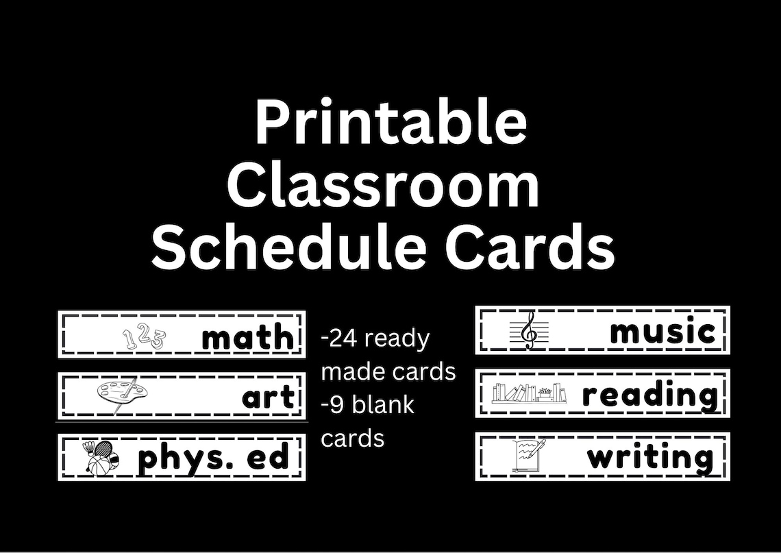 Printable Classroom Schedule Cards, Monochrome Schedule Cards, Pocket ...