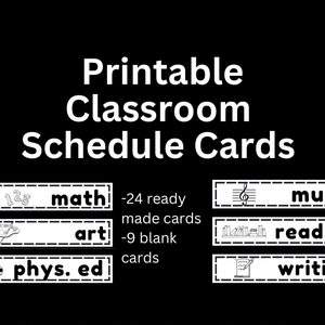 Printable Classroom Schedule Cards, Monochrome Schedule Cards, Pocket ...