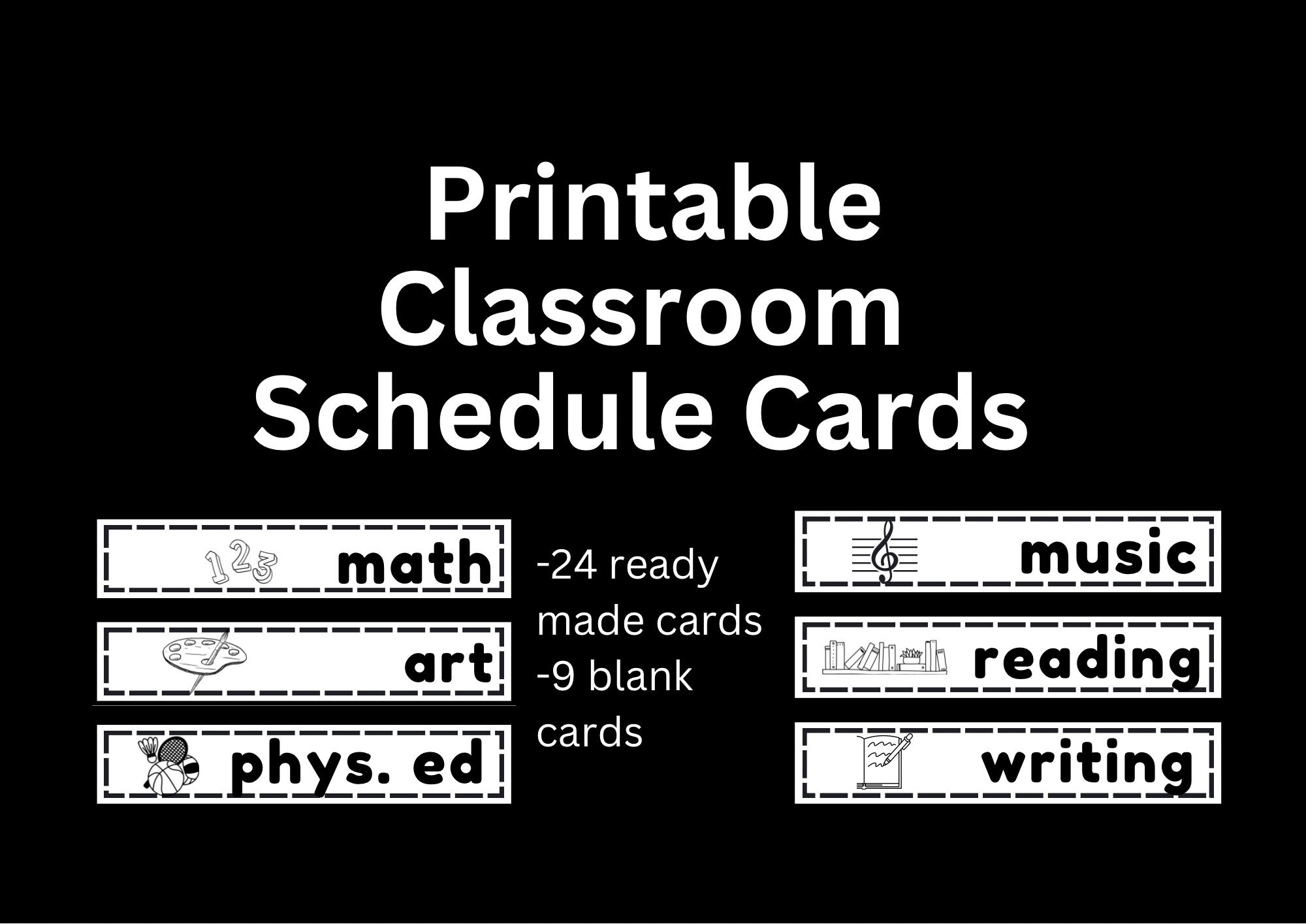 Printable Classroom Schedule Cards, Monochrome Schedule Cards, Pocket ...