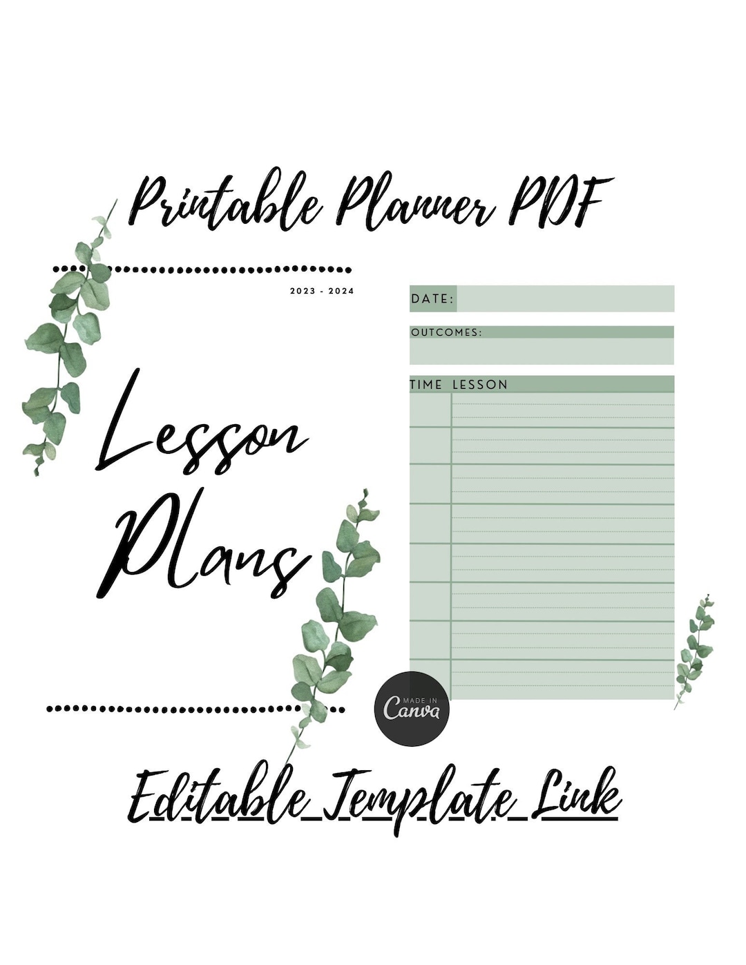 Editable Lesson Planner, Printable Teacher Planner, Canva Template ...