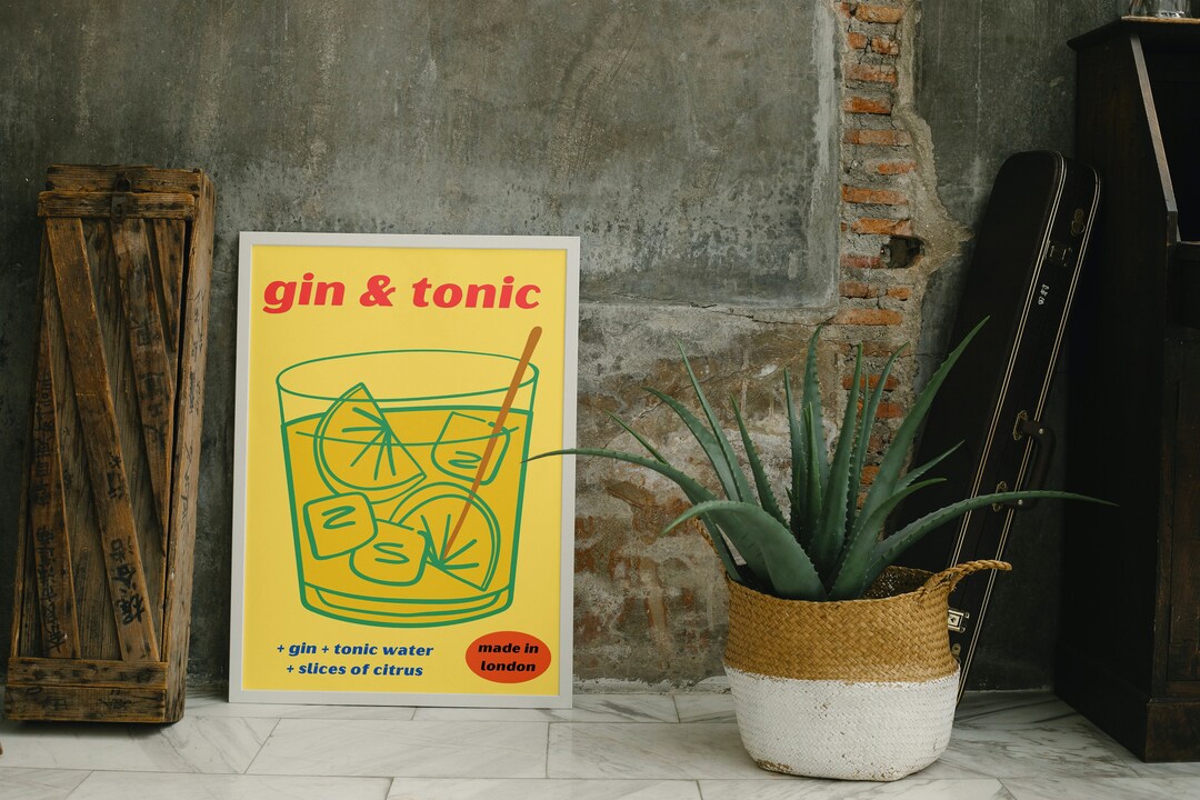 Gin & Tonic Cocktail Alcohol Pop Art Illustration Print Poster Kitchen ...