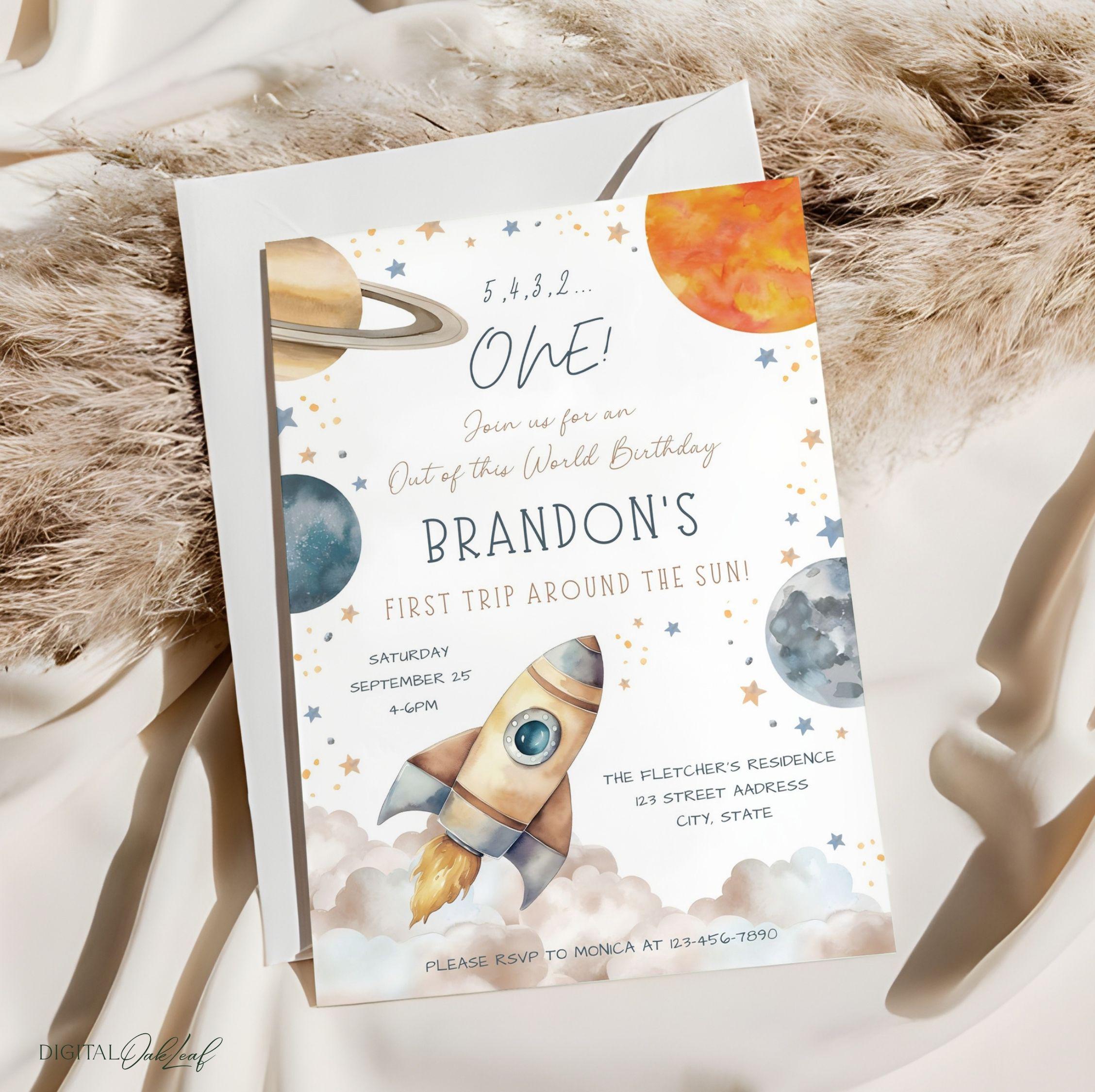 Editable Space Birthday Invitation, Planets Rocket Invite, Outer Space ...