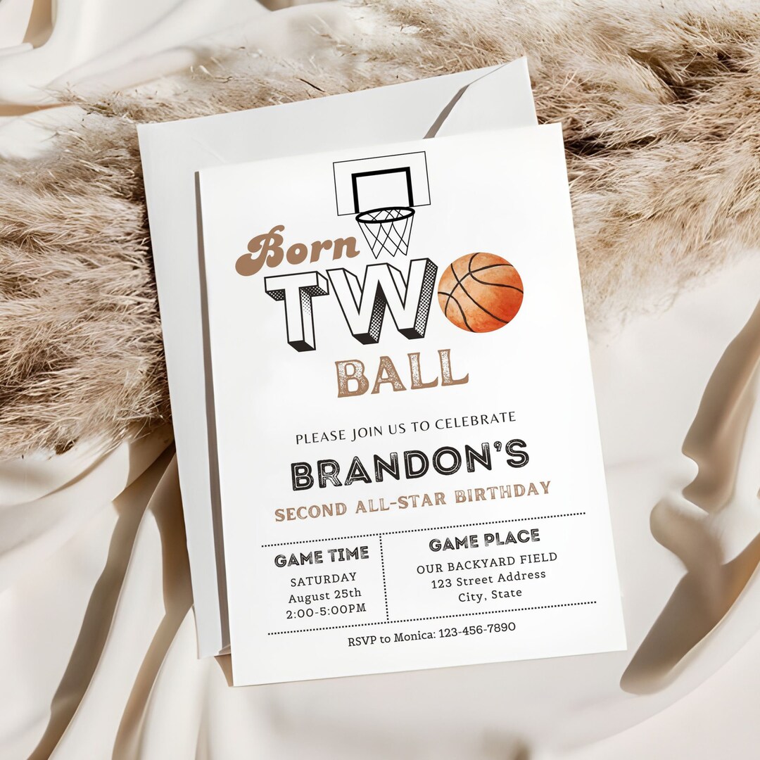 Basketball Birthday Invitation Template, Editable Minimalist Basketball ...