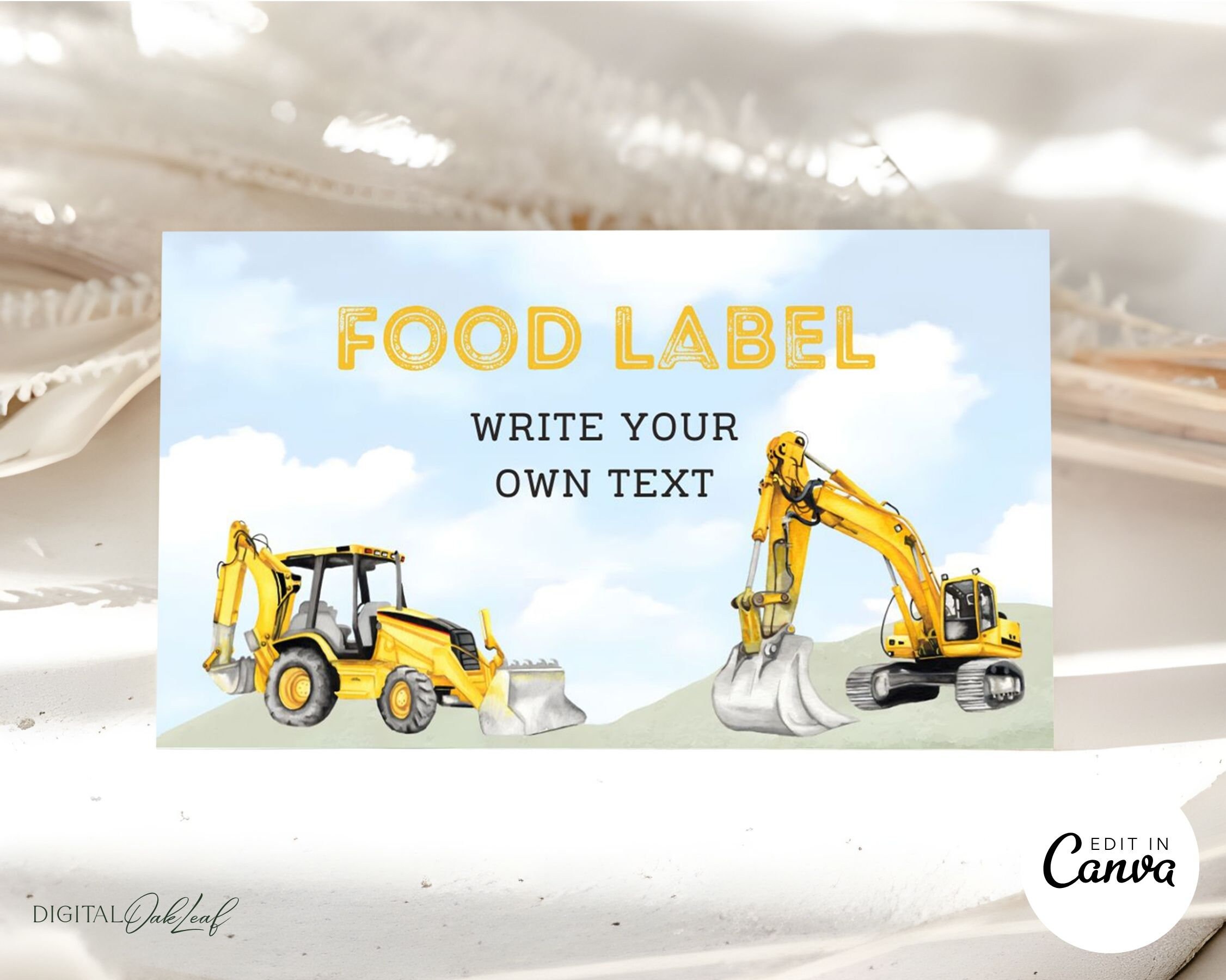 Editable Construction Food Label, Excavator Birthday Party Food Tent ...