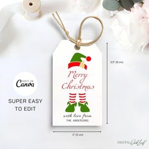 Christmas Gift Tag, Editable Elf Gift Tags, Holiday Gift Tag Template ...
