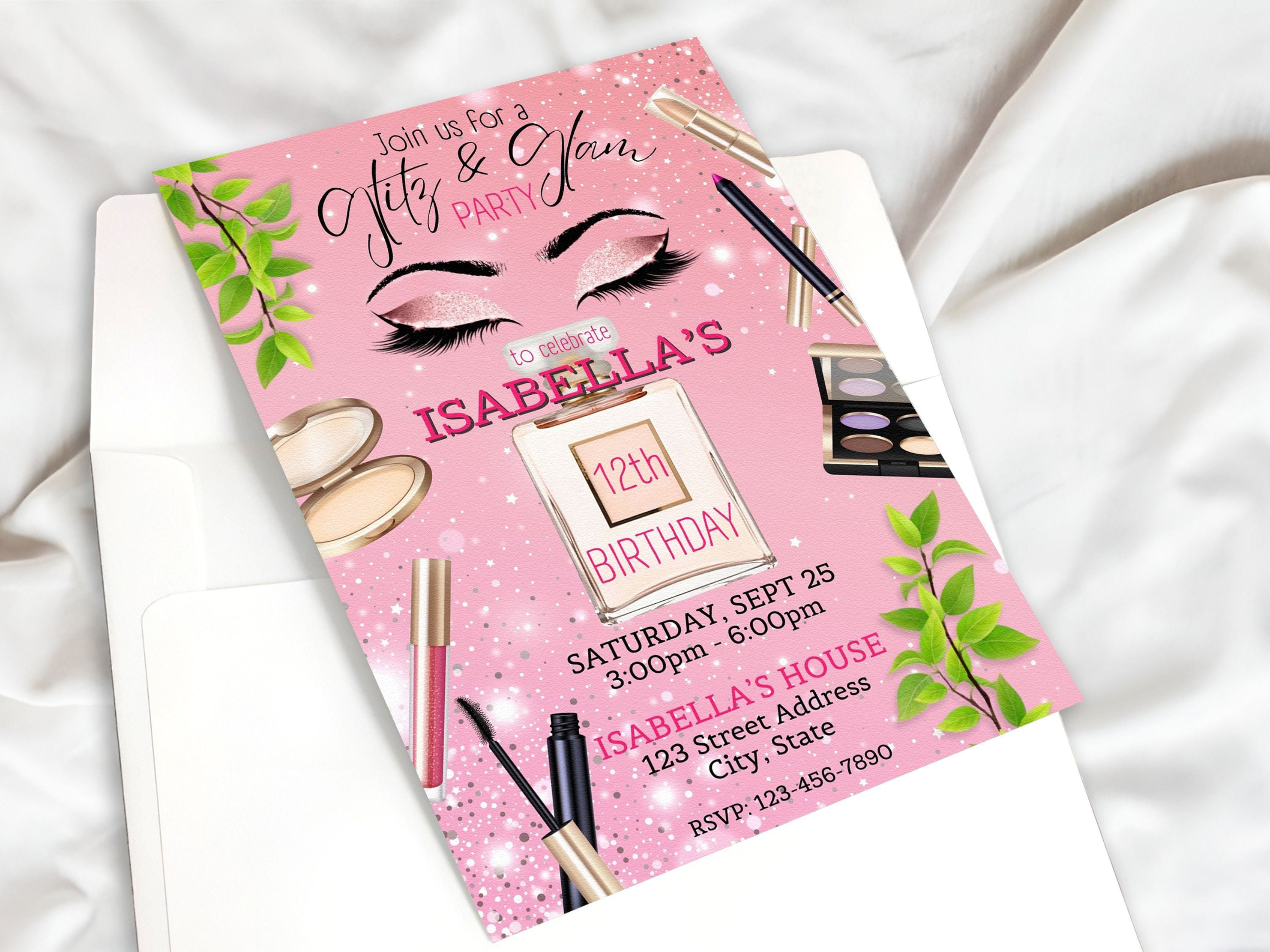 Makeup Birthday Party Invitation, Editable Glamorous Spa Invite ...