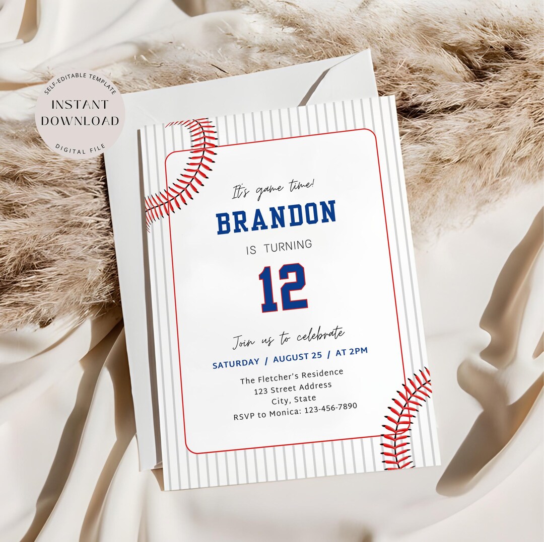 Baseball Birthday Invitation, Baseball Party Invite, Editable Boys ...