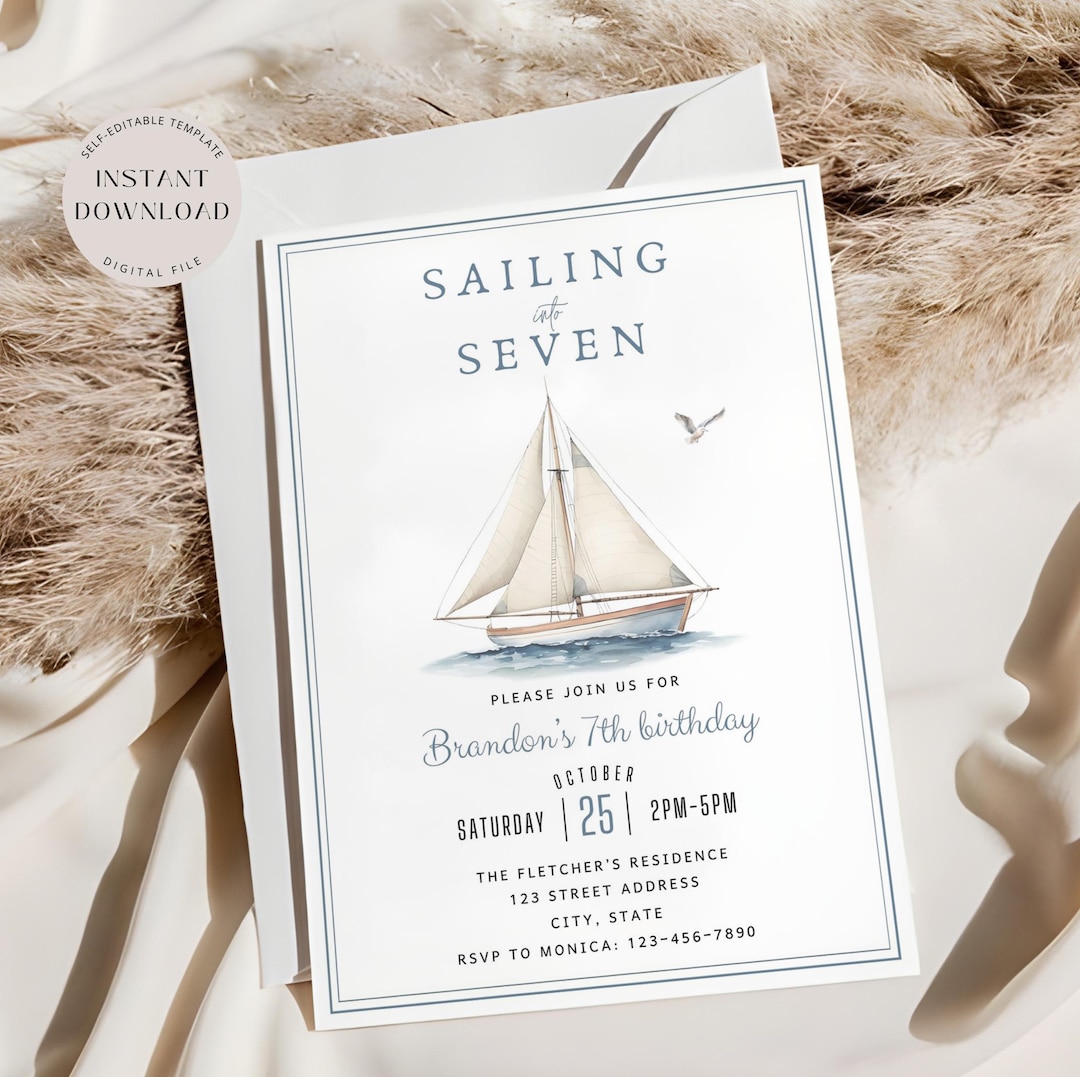 Editable Sailing Invitation, Any Age Nautical Invite Template, Marine ...