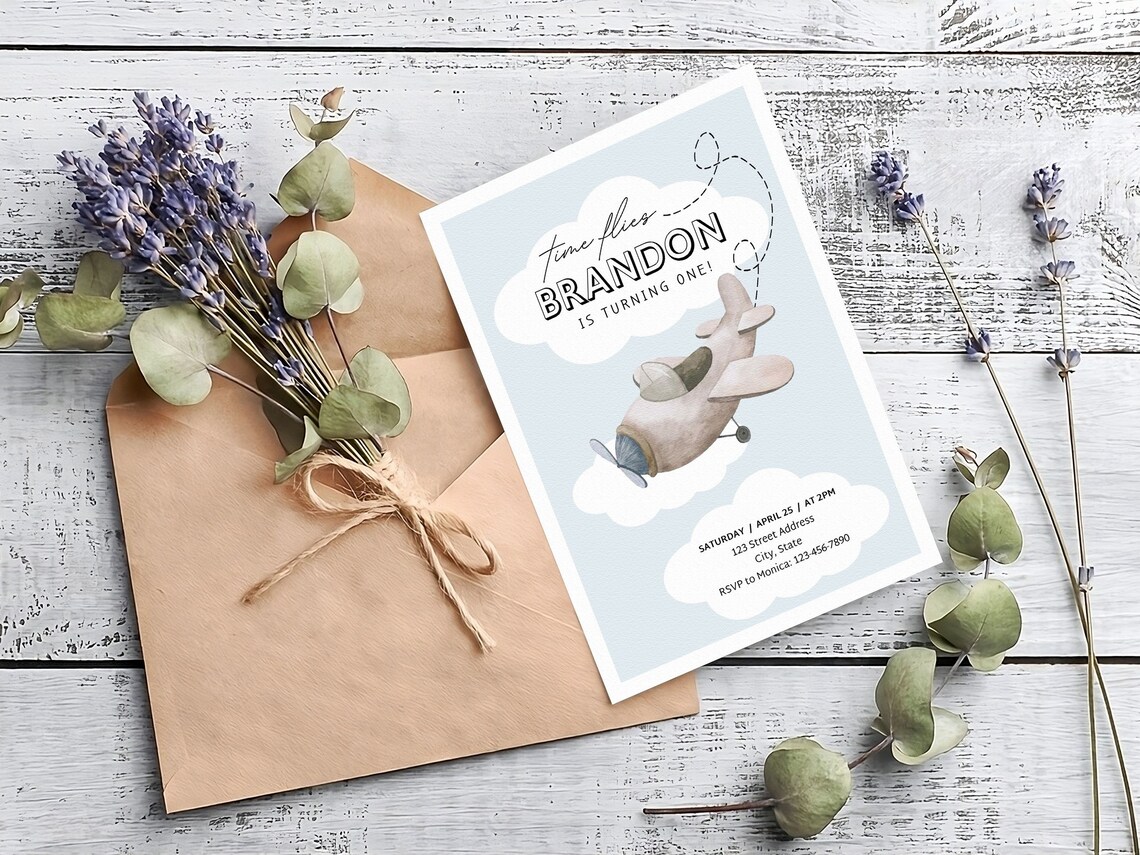 Airplane Birthday Invitation Template, Editable Aviation Birthday Party ...