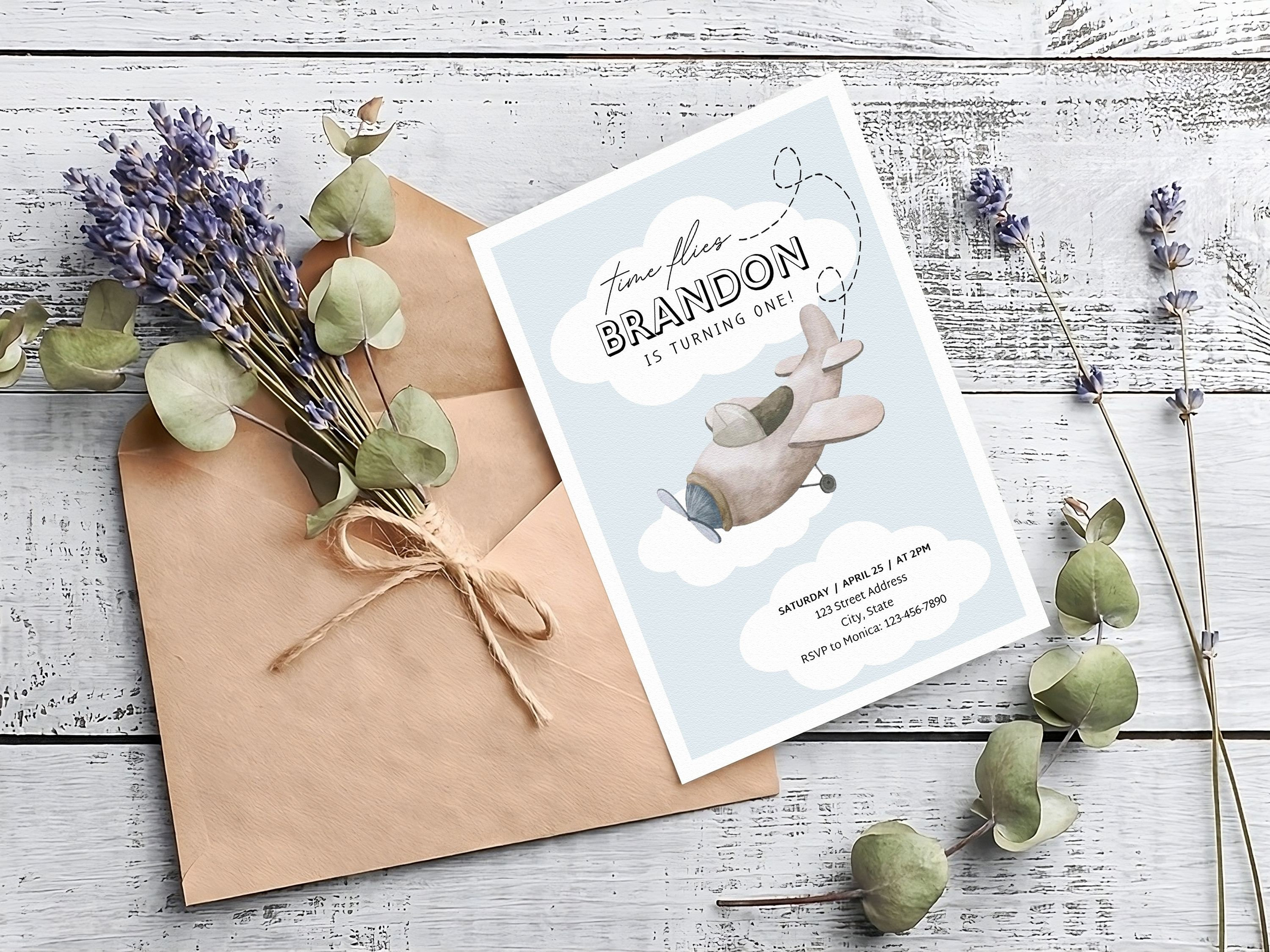 Airplane Birthday Invitation Template, Editable Aviation Birthday Party ...