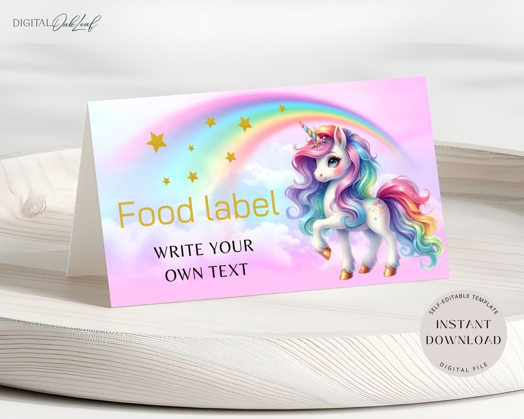 Editable Unicorn Food Label, Pony Birthday Party Food Tent Cards ...