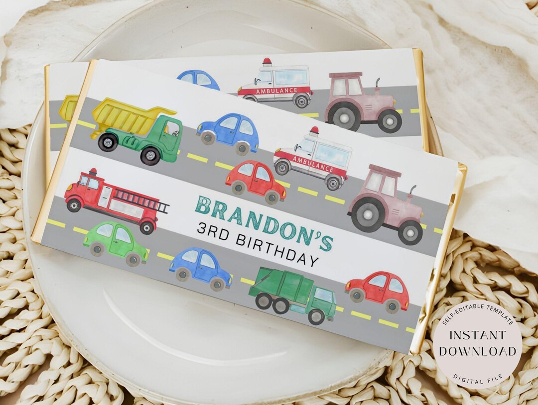 Transportation Chocolate Bar Wrapper, Editable Cars Candy Wrapper ...