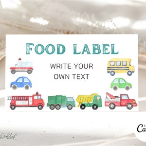 Editable Transportation Food Label, Cars Birthday Party Food Tent Cards ...