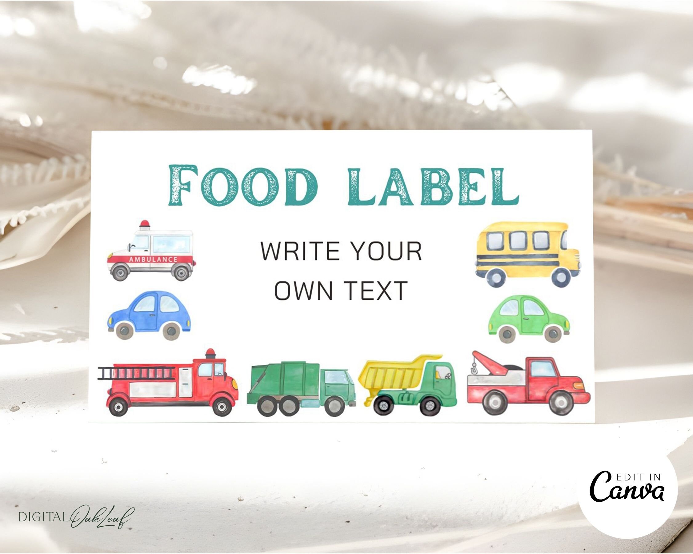 Editable Transportation Food Label, Cars Birthday Party Food Tent Cards ...