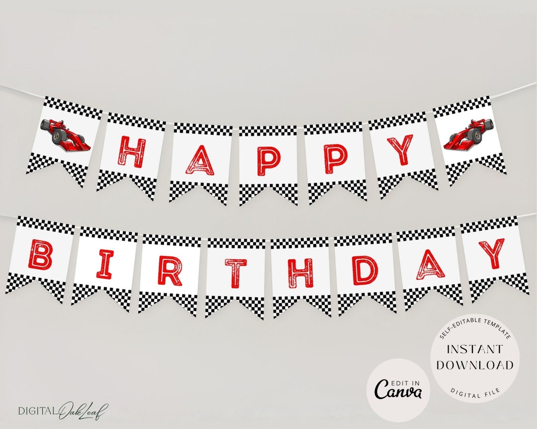 Race Car Birthday Banner, Racing Birthday Party Decor, Editable Boys ...