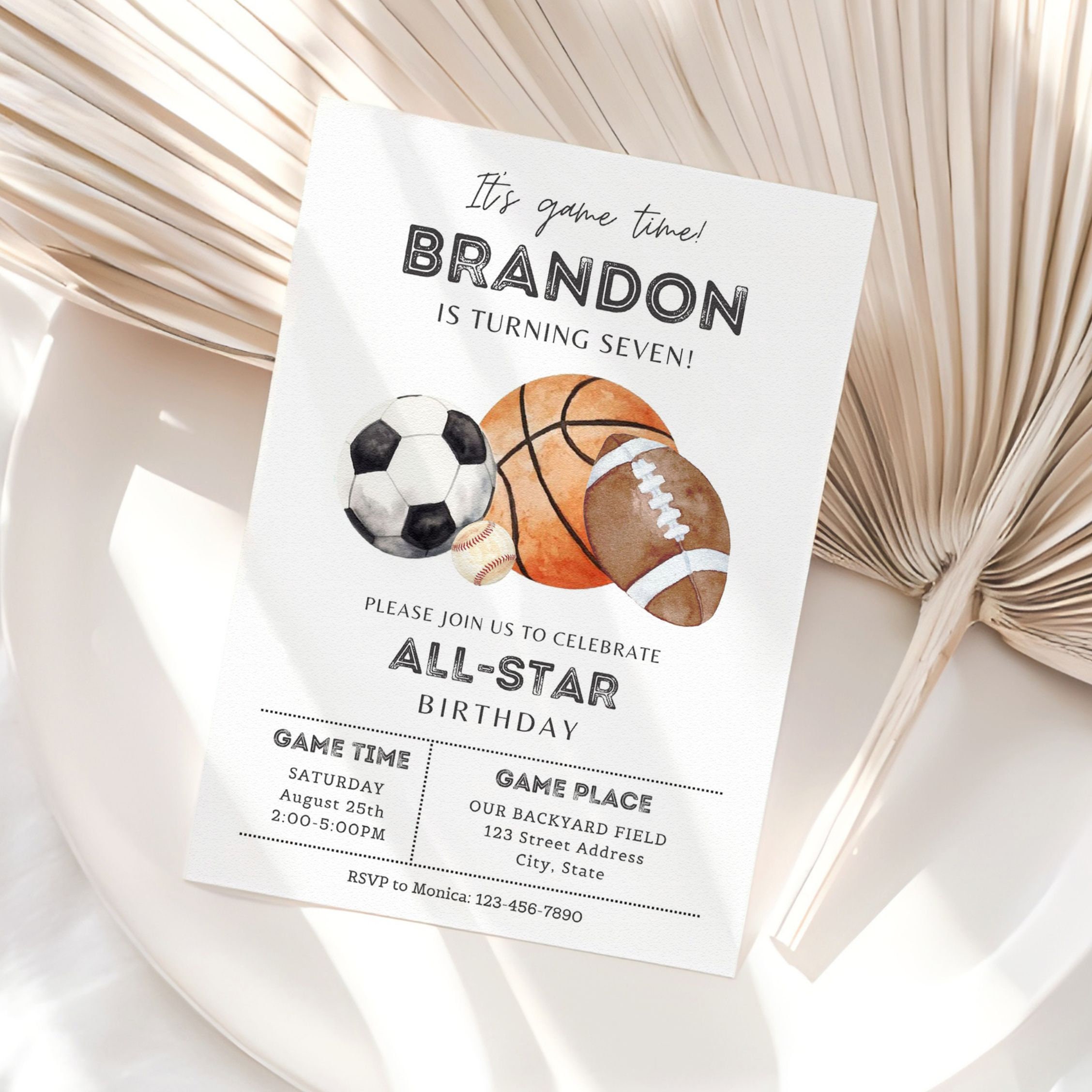 Editable Sports Birthday Invitation, All Star Sports Invite Template ...