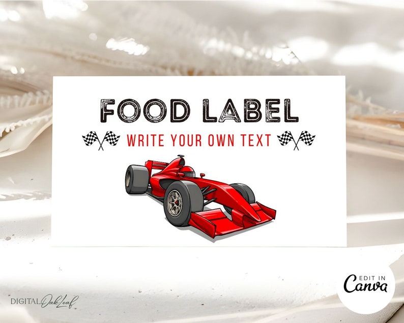 Editable Racing Car Food Label, Fast Car Birthday Party Food Tent Cards ...