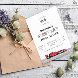 Race Car First Birthday Invitation, First Lap Around the Track Invite ...