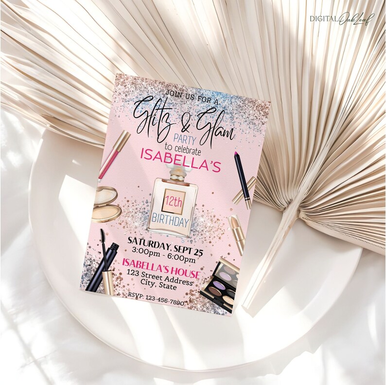 Makeup Birthday Party Invitation, Editable Glamorous Spa Invite ...