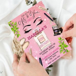 Makeup Birthday Party Invitation, Editable Glamorous Spa Invite ...