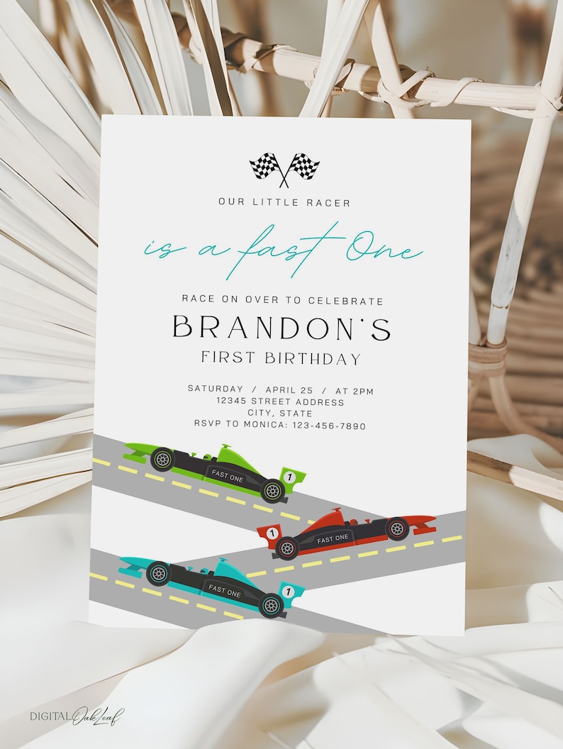 Editable Fast One Birthday Invitation, Race Car 1st Birthday Invite ...