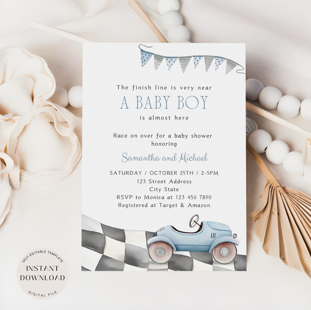 Race Car Baby Shower Invite, Racing Car Baby Shower Invitation, Our ...