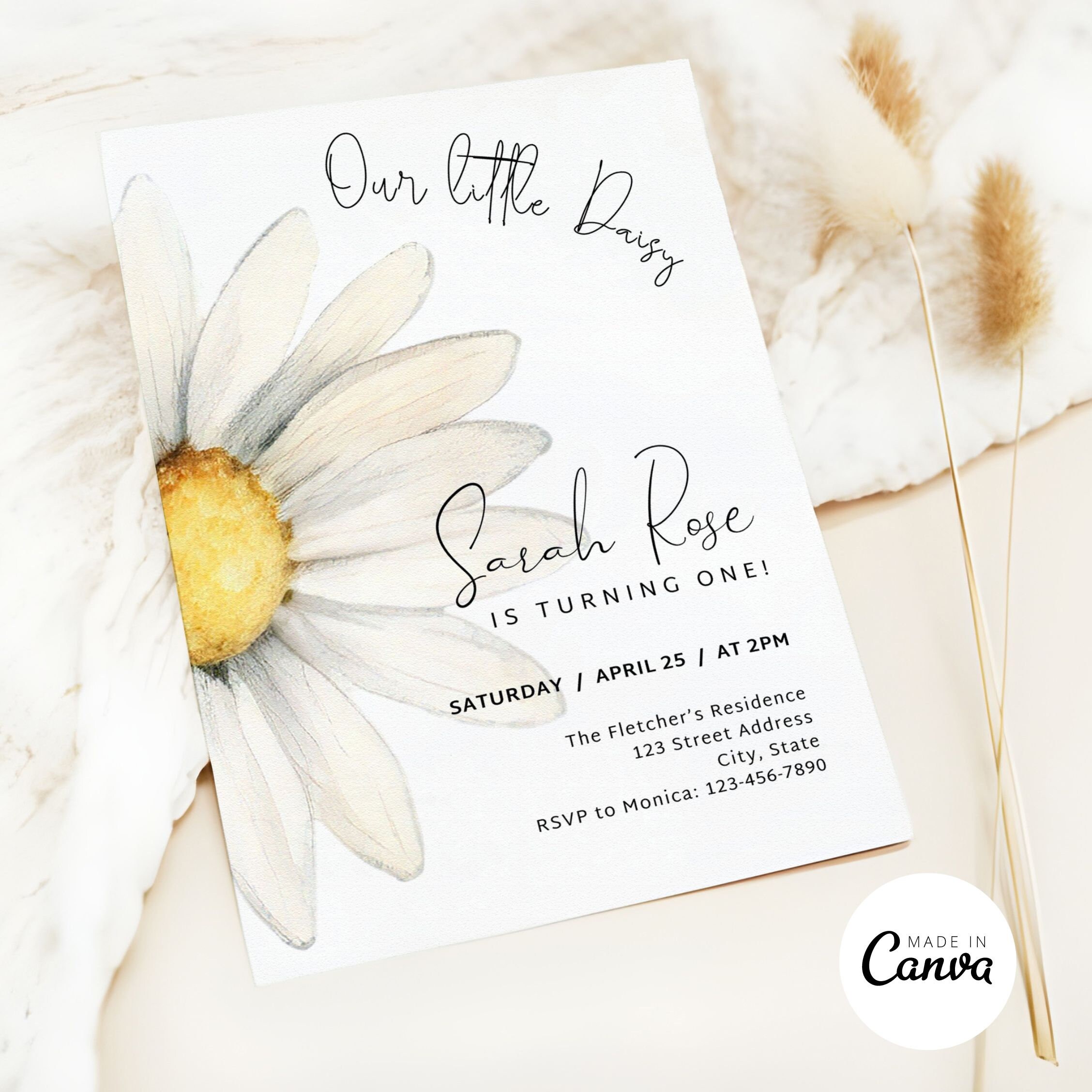 Editable Daisy Birthday Invitation Template, Any Age Bohemian Floral ...