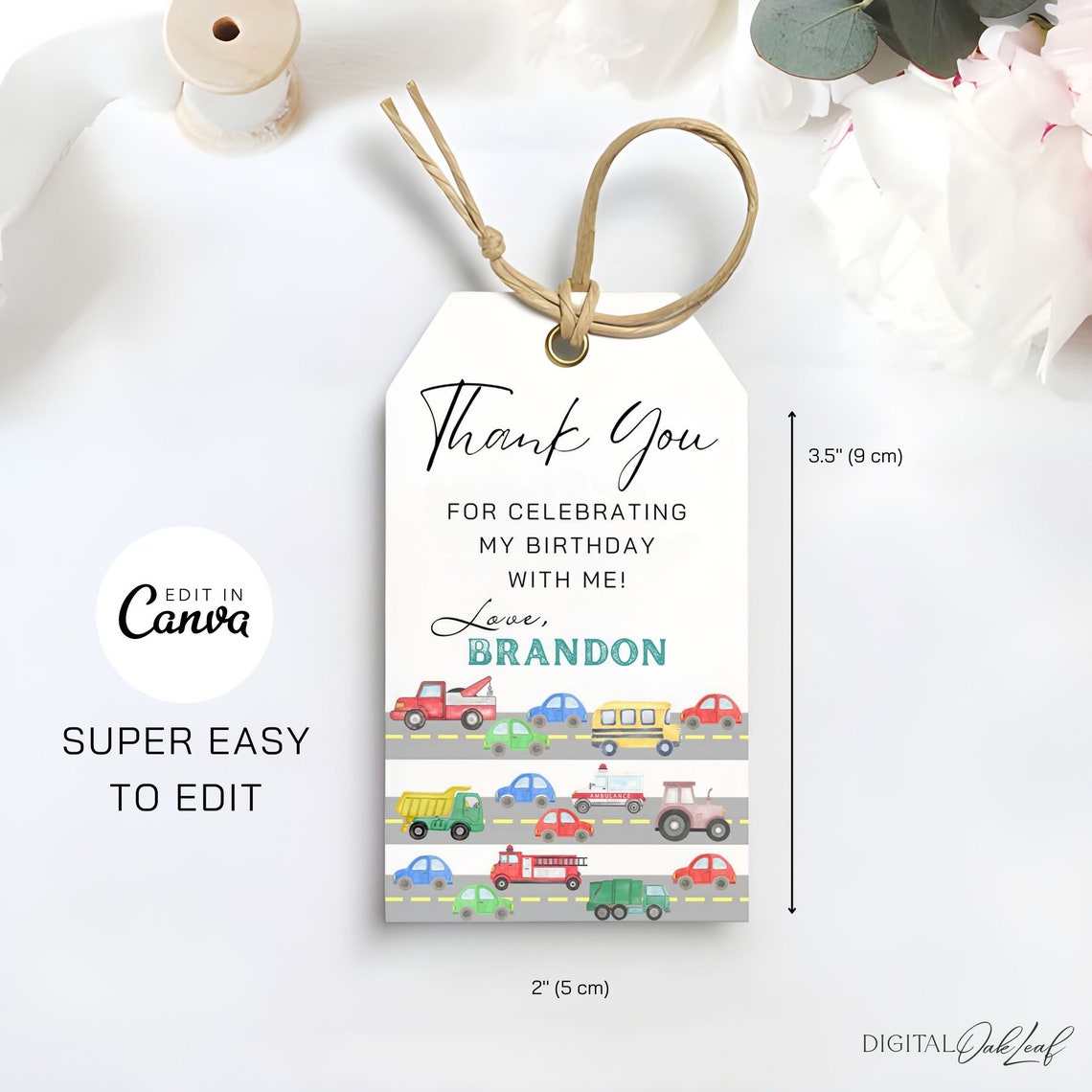 Editable Transportation Thank You Tag, Car Birthday Favor, Any Age Boys ...