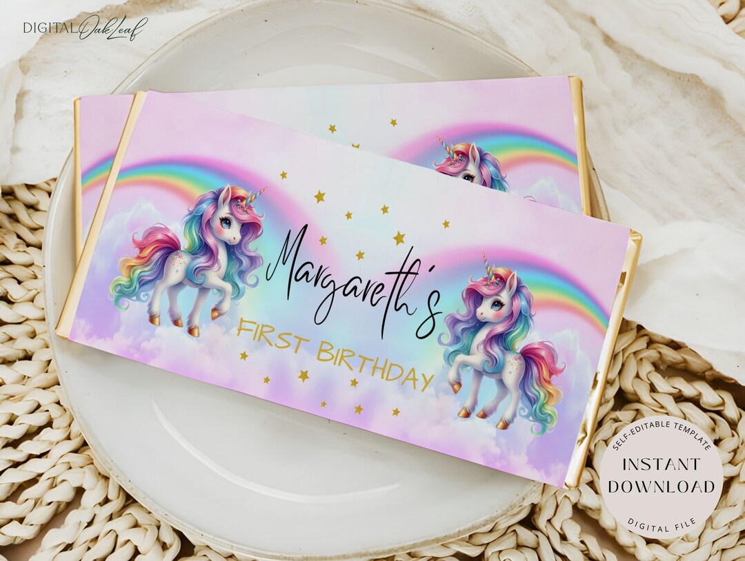 Editable Unicorn Chocolate Bar Wrapper, Pony Candy Wrapper Template ...