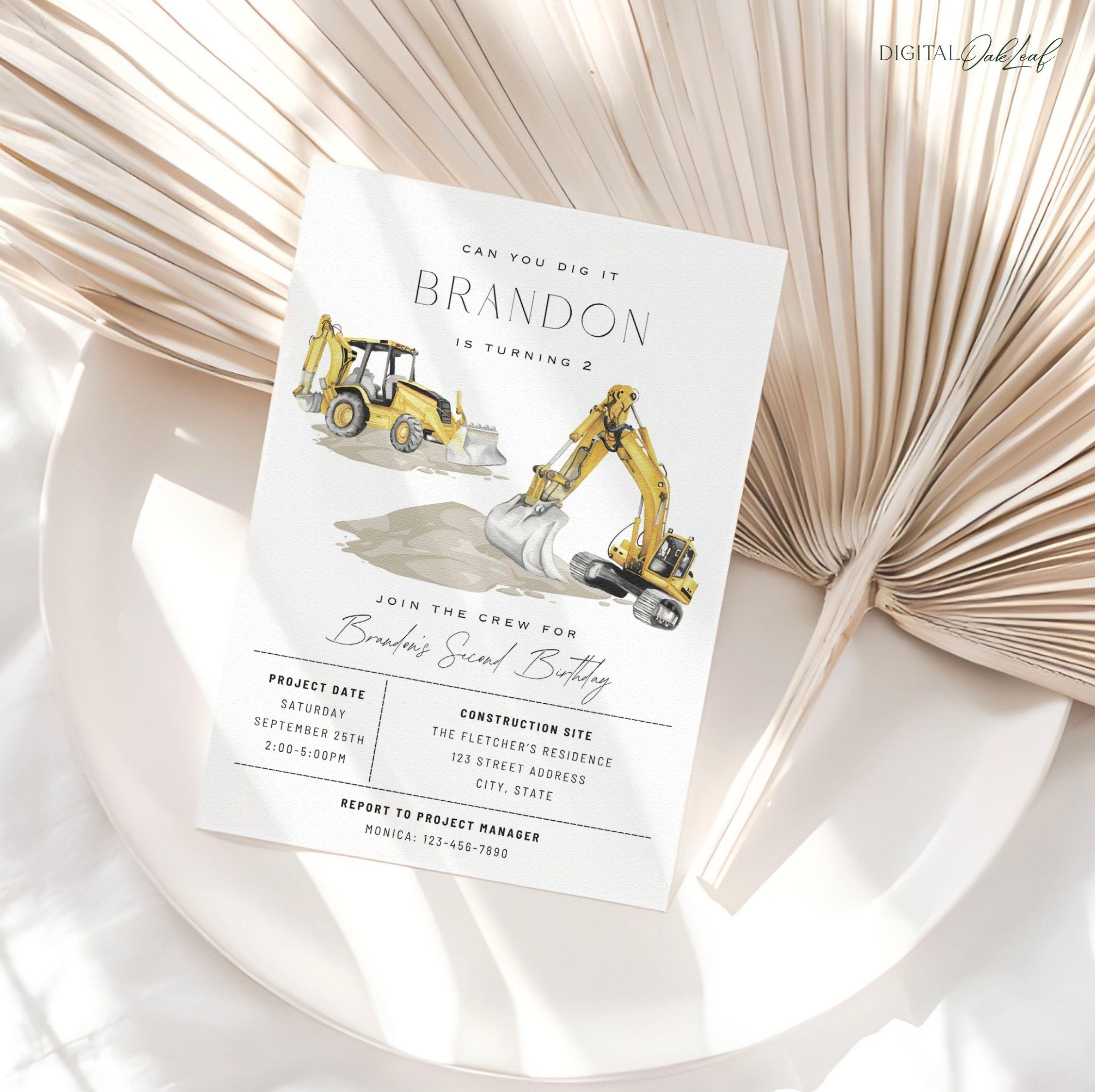 Construction Birthday Invitation, Editable Excavator Template ...