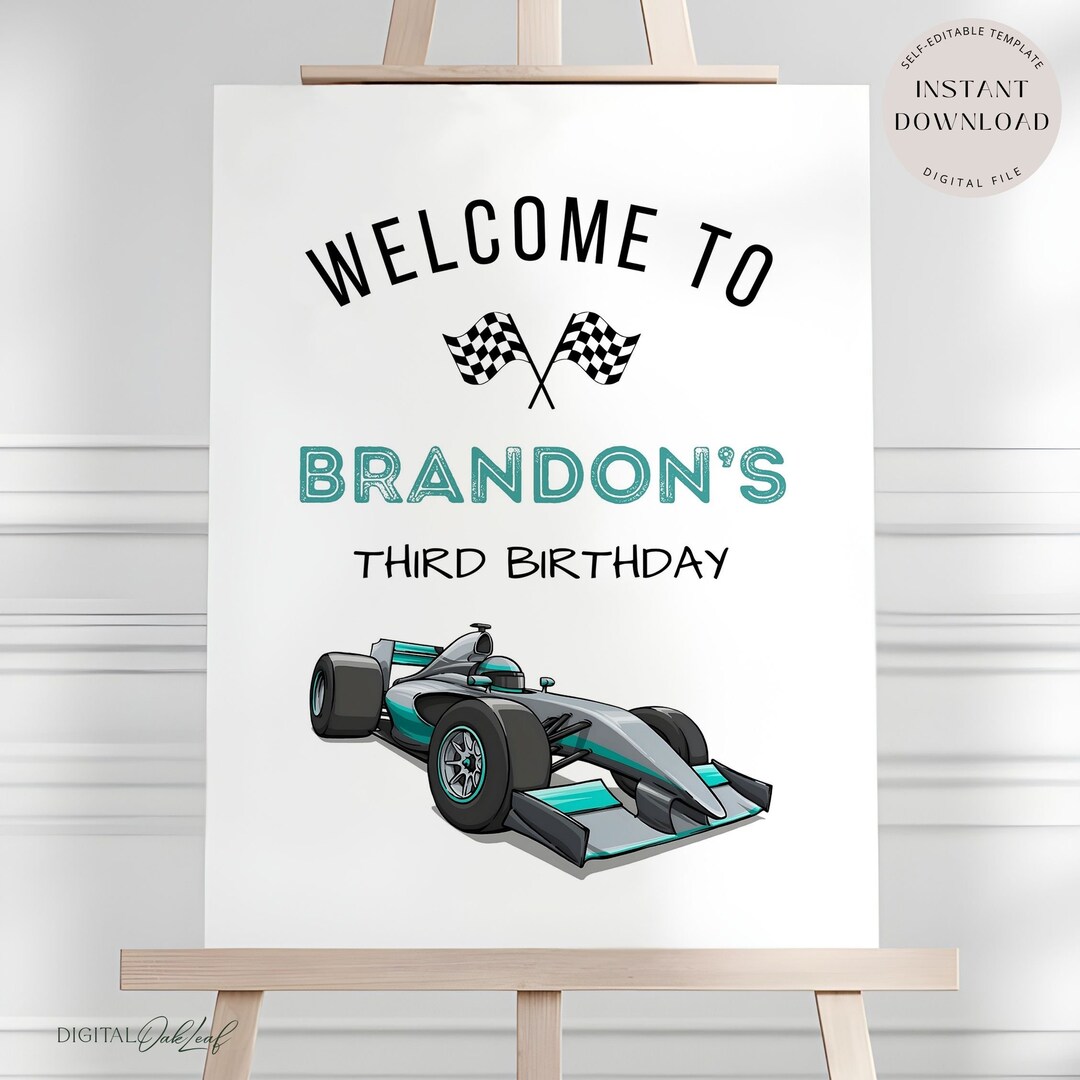 Racing Car Welcome Sign Template, Editable Kids Fast Car Birthday Party ...