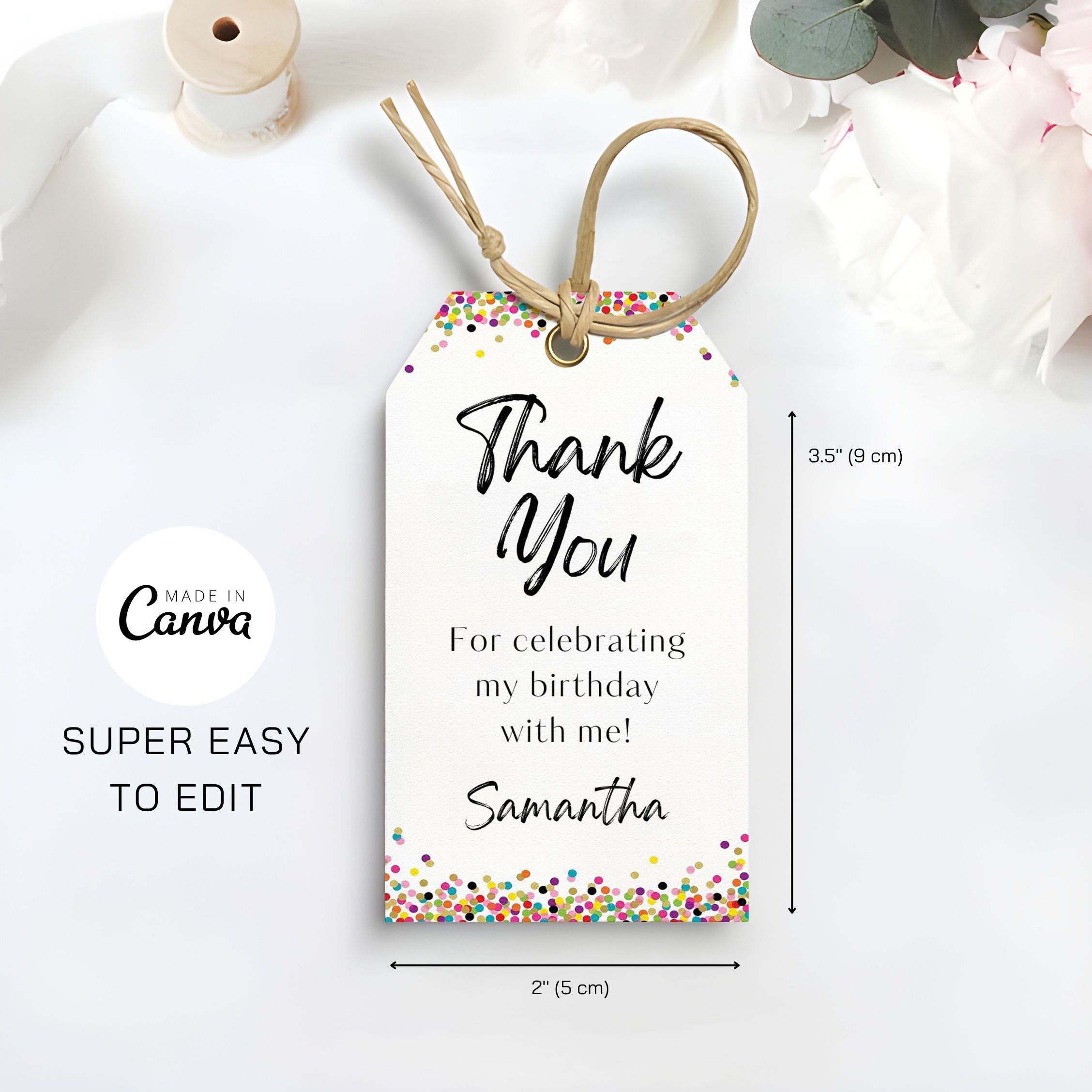Editable Confetti Favor Tags, Minimalist Confetti Thank You Tags ...