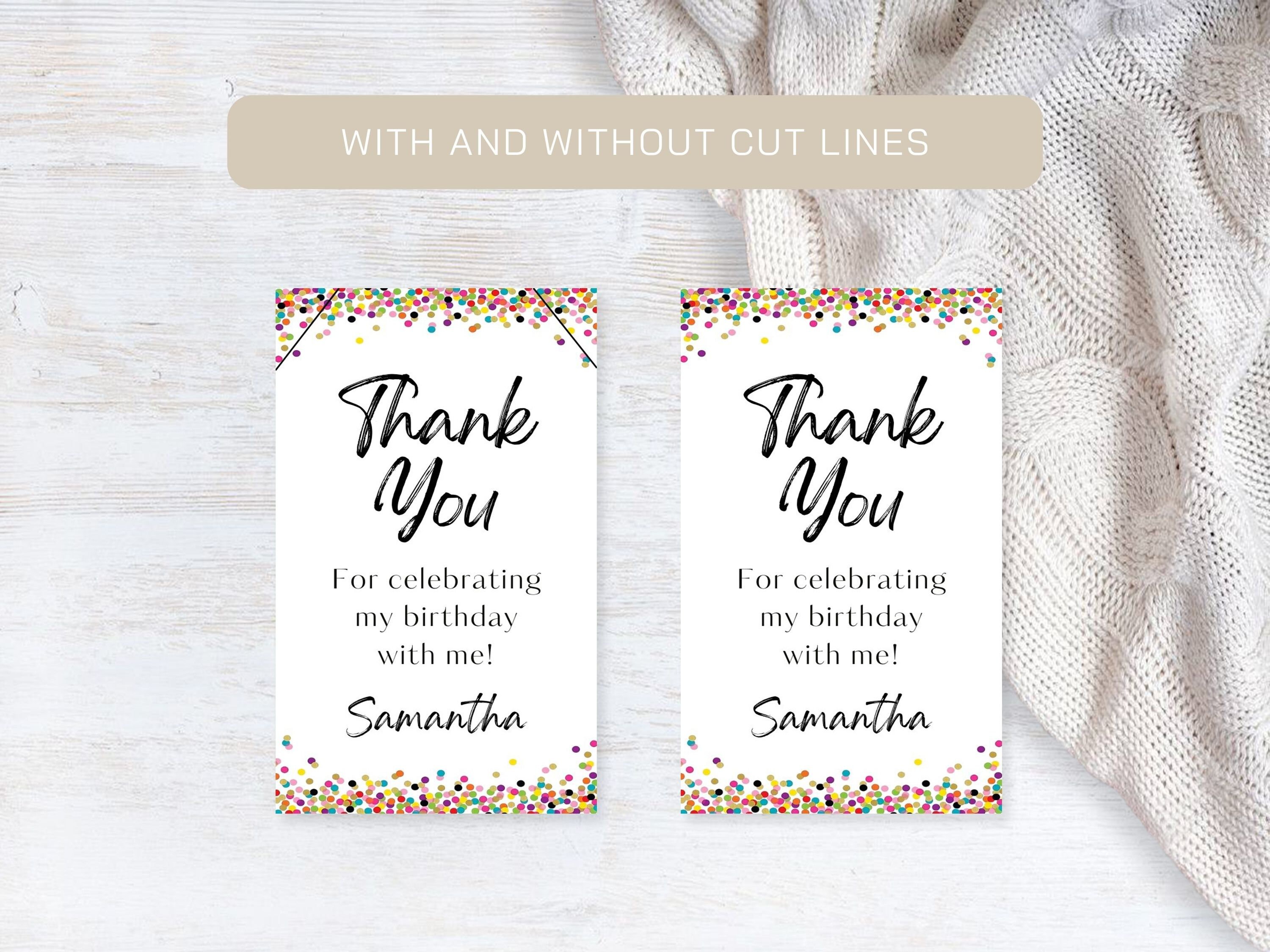 Editable Confetti Favor Tags, Minimalist Confetti Thank You Tags ...