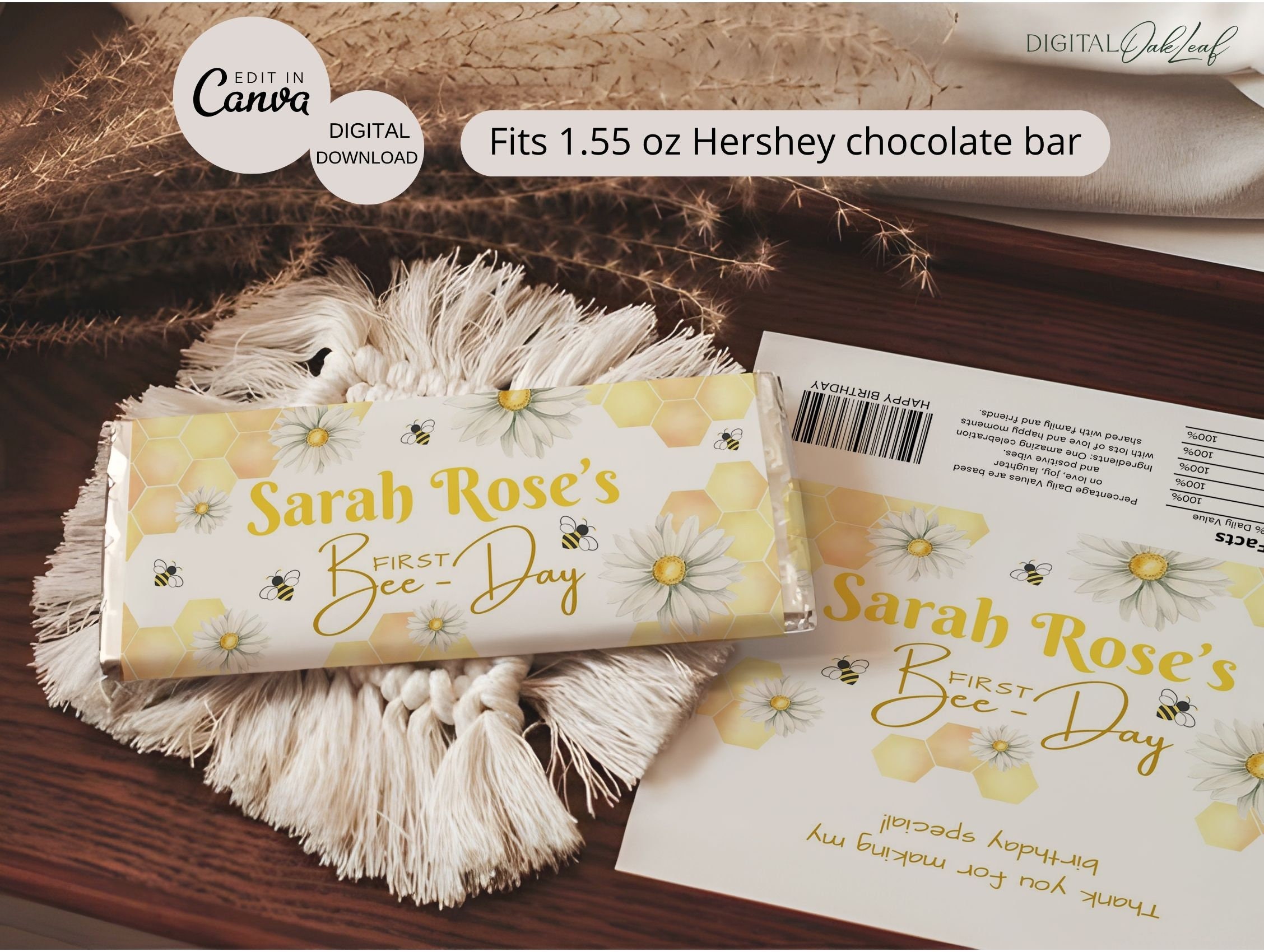 Editable 1st Bee-day Candy Bar Wrapper, Bee Day Chocolate Wrapper ...